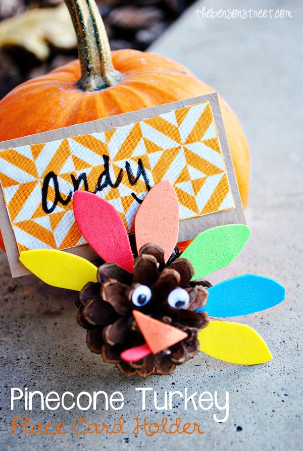 Pinecone Turkey Place Card Holder Craft for Thanksgiving - The Benson ...
