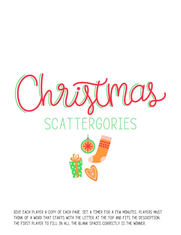 Free Printable Christmas Scattergories: A Fun Holiday Game - The Benson ...
