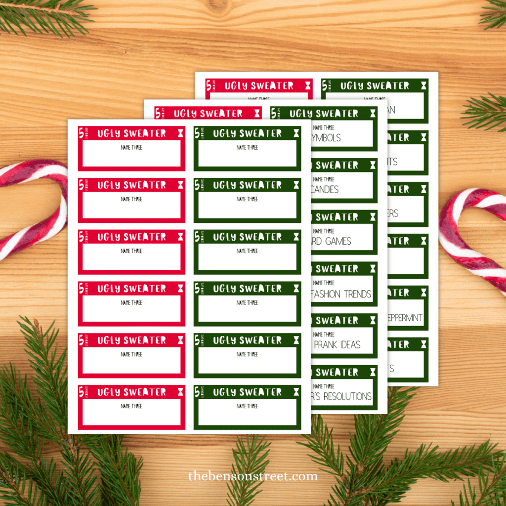 FREE Ugly Sweater Christmas 5 Second Game Printable - The Benson Street