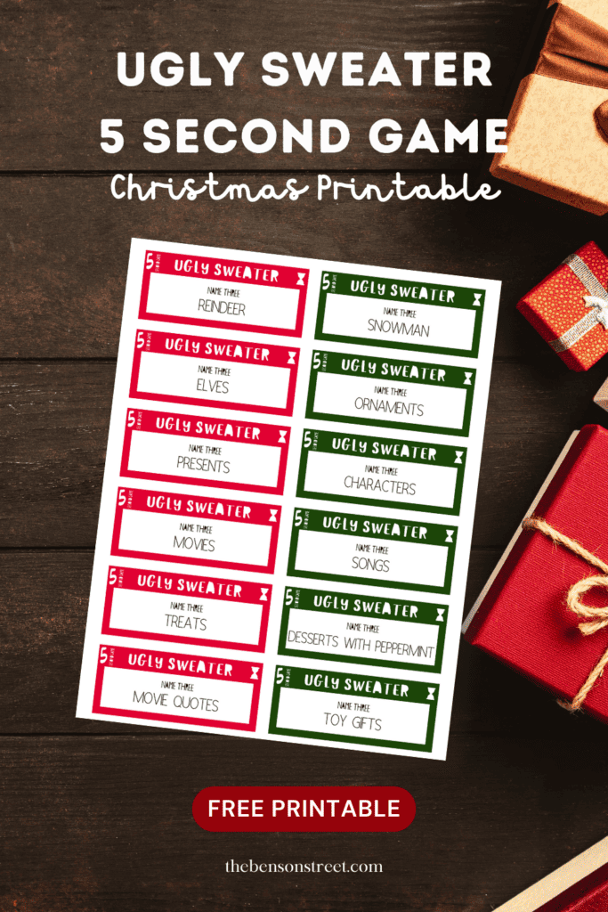 FREE Ugly Sweater Christmas 5 Second Game Printable - The Benson Street