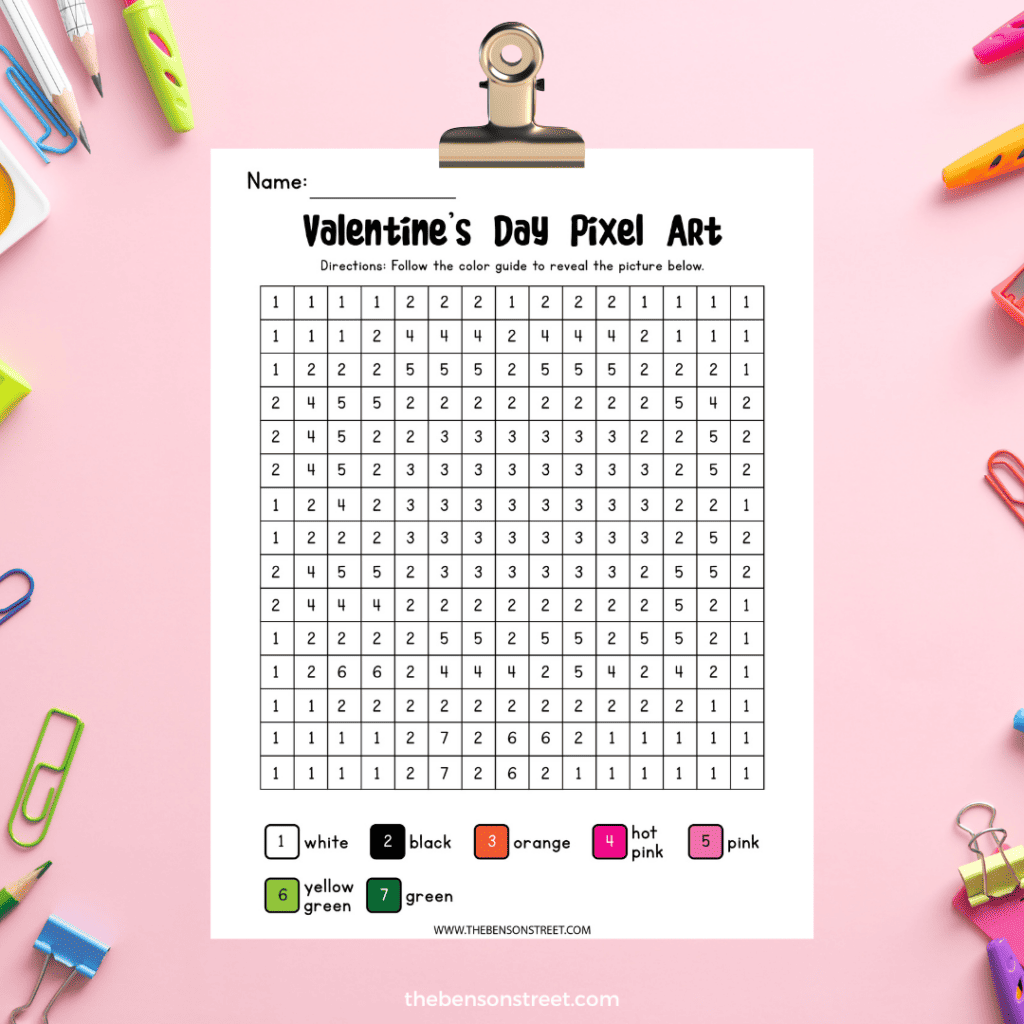 Valentines Color by Number Free Printables: 8 Pages - The Benson Street