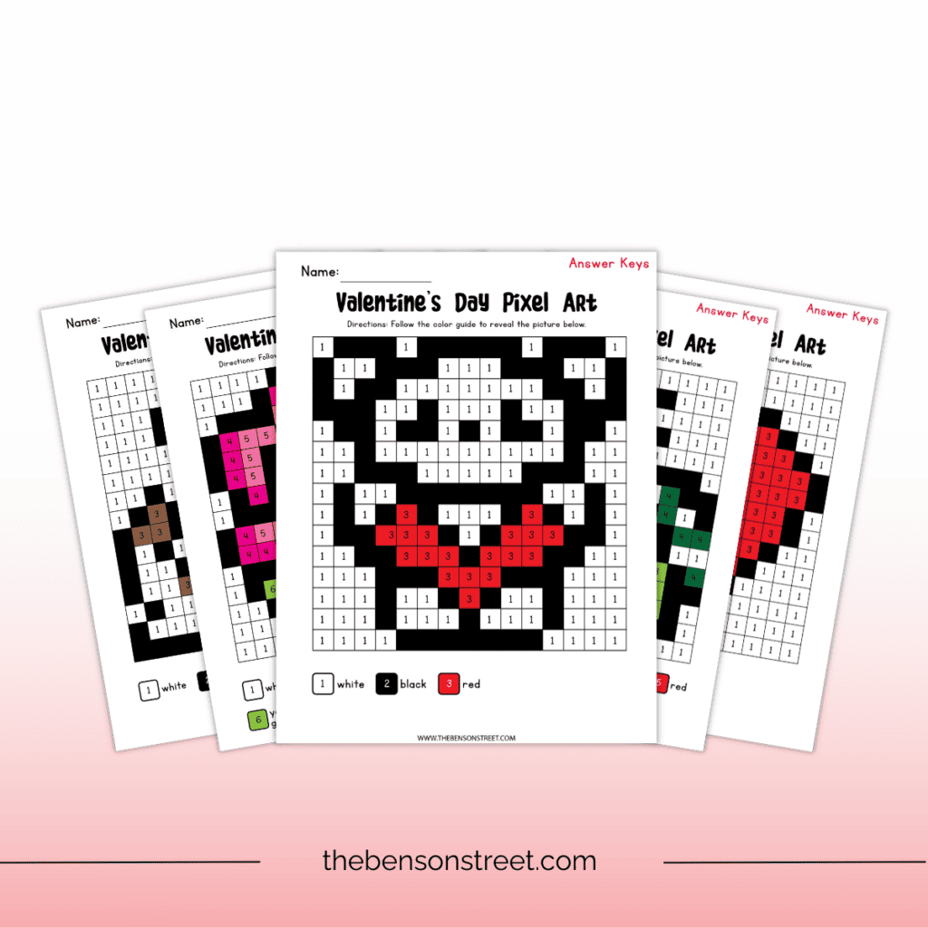 Valentines Color by Number Free Printables: 8 Pages - The Benson Street
