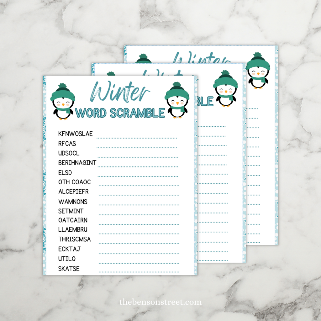 Free Winter Word Scramble Printable Worksheet Game - The Benson Street