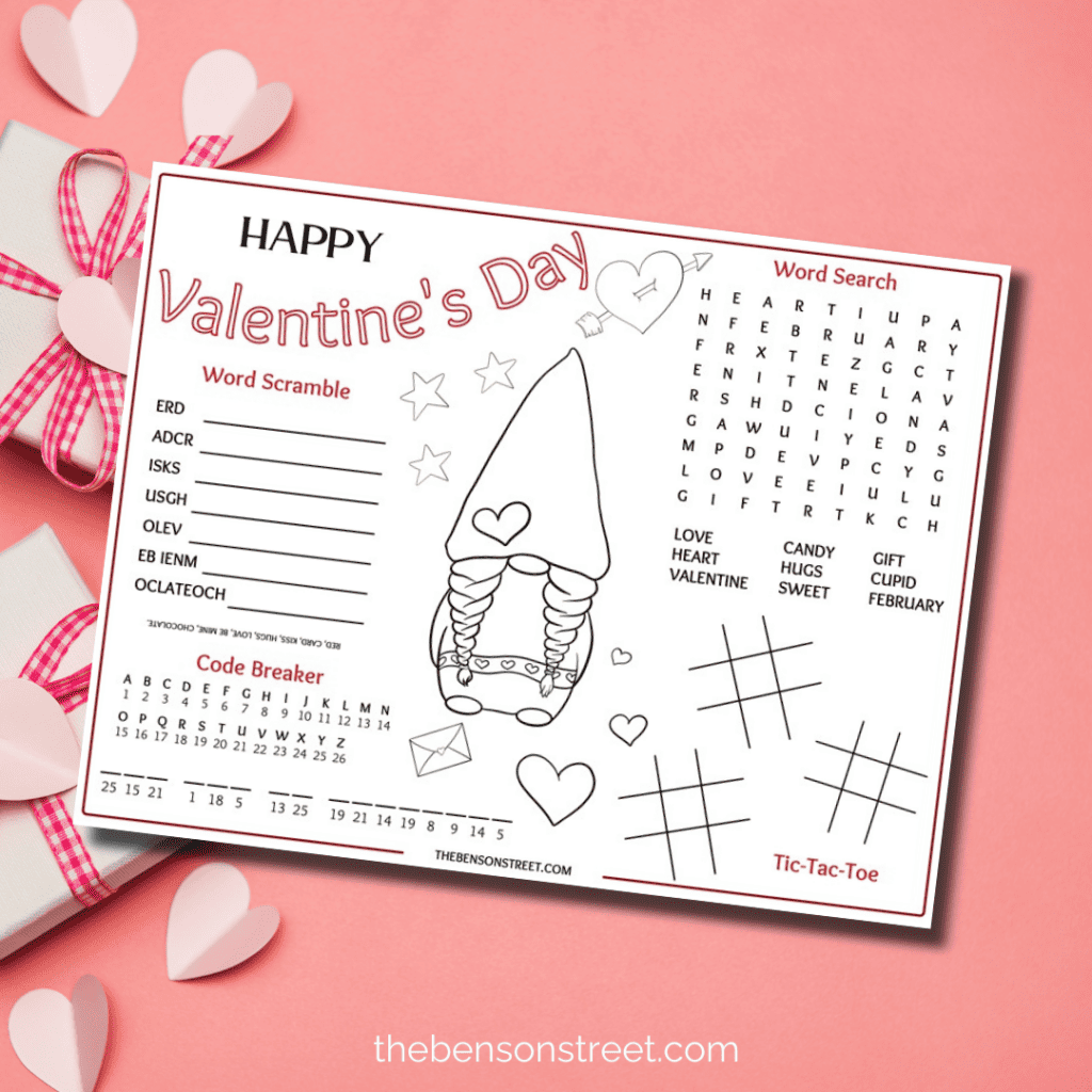 Free Printable Valentine Placemat Coloring Activity for Kids - The ...