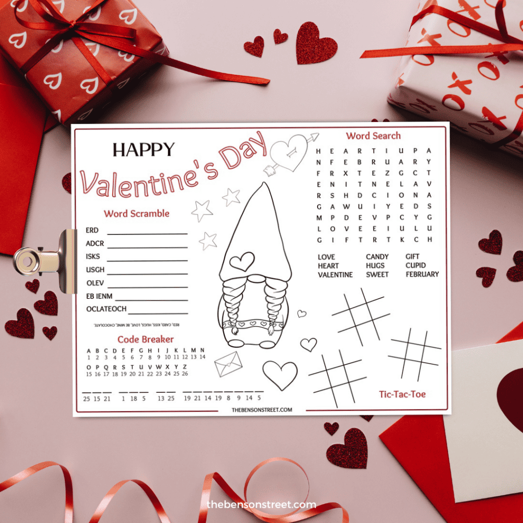 Free Printable Valentine Placemat Coloring Activity for Kids - The ...