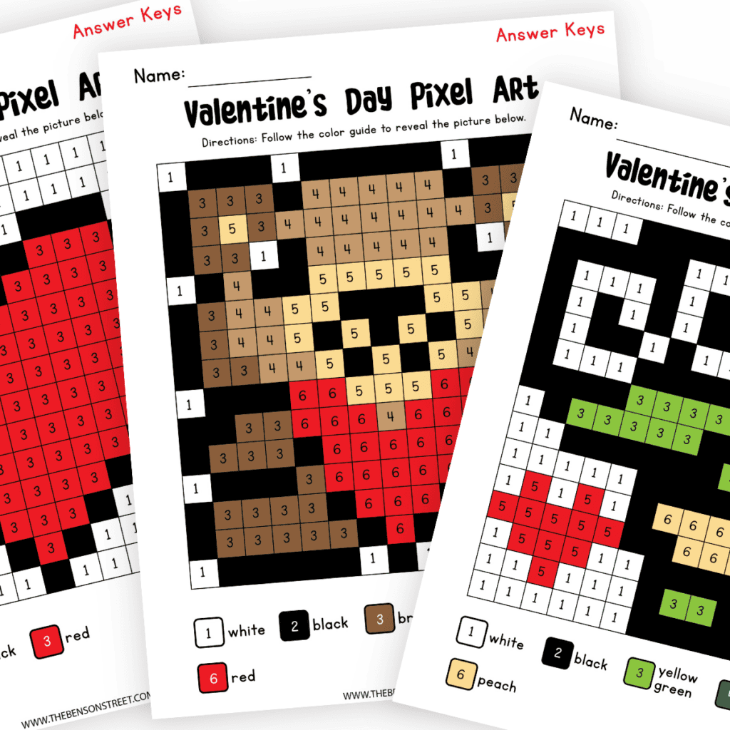 Valentines Color by Number Free Printables: 8 Pages - The Benson Street