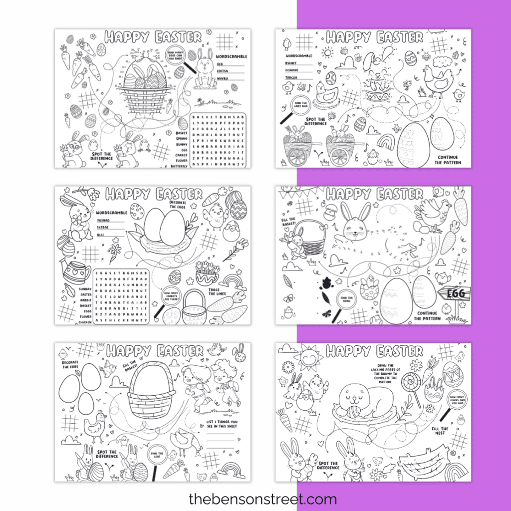 Free Printable Easter Activity Placemat for Kids (6 Designs)