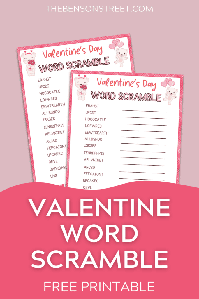 Printable Valentine Word Scramble: Free Game