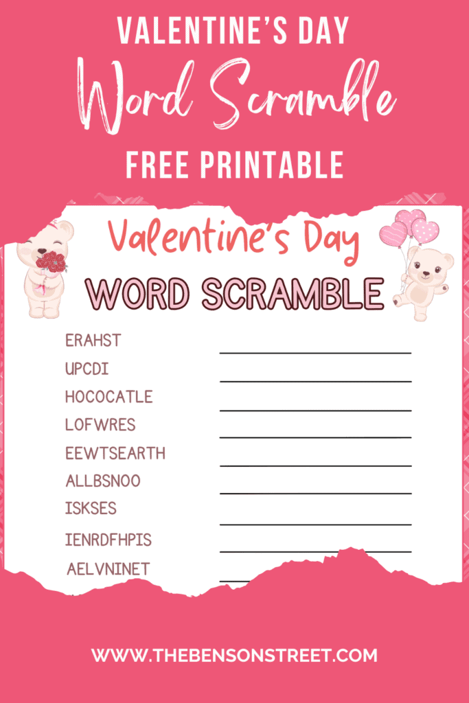Printable Valentine Word Scramble: Free Game