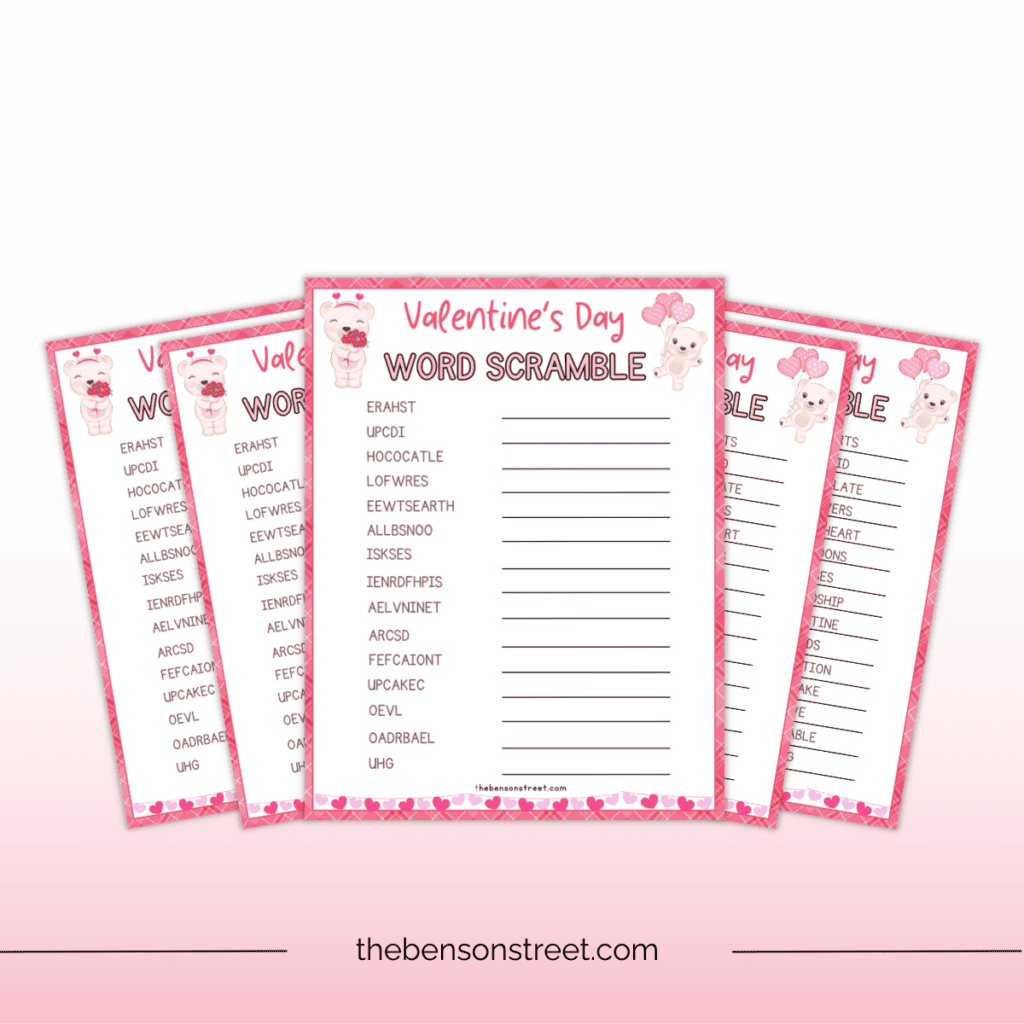 Printable Valentine Word Scramble: Free Game - The Benson Street
