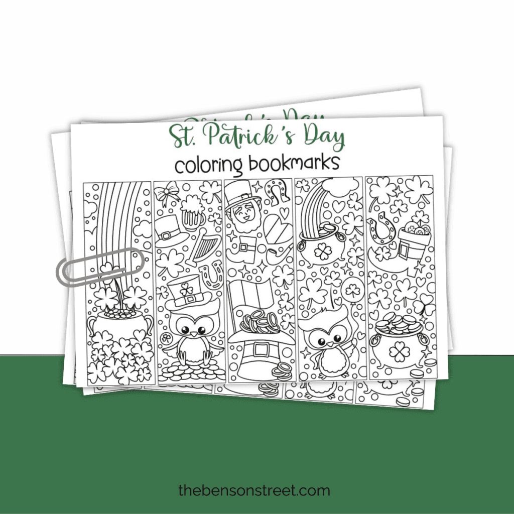 Five Free Printable St. Patrick's Day Coloring Bookmarks
