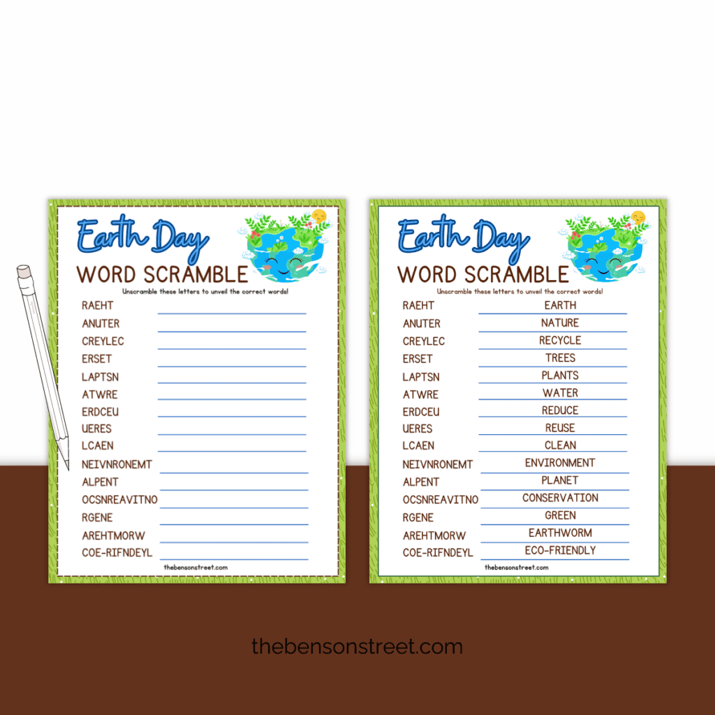Earth Day Word Scramble: Free Printable for Kids - The Benson Street