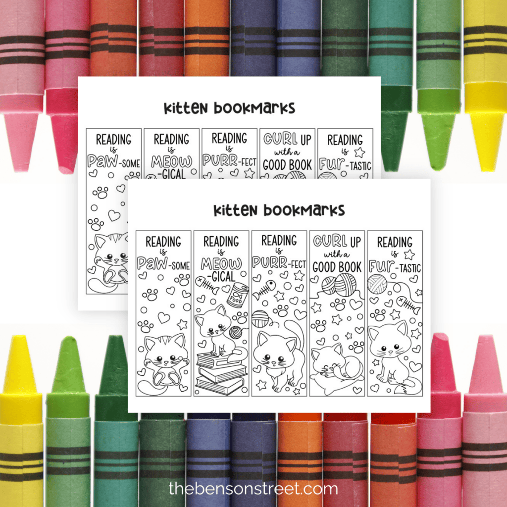 FREE Cat Bookmarks Printable: Cute Craft to Color - The Benson Street