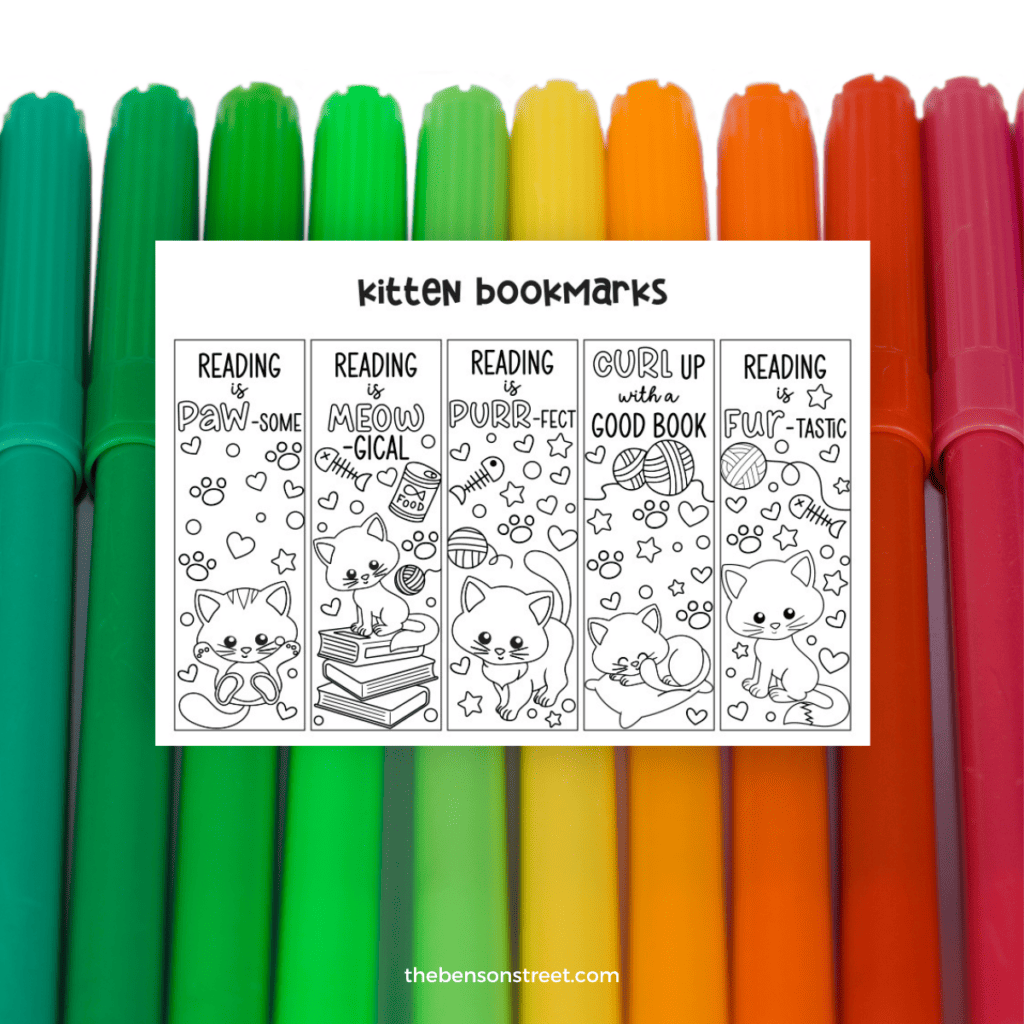 FREE Cat Bookmarks Printable: Cute Craft to Color - The Benson Street