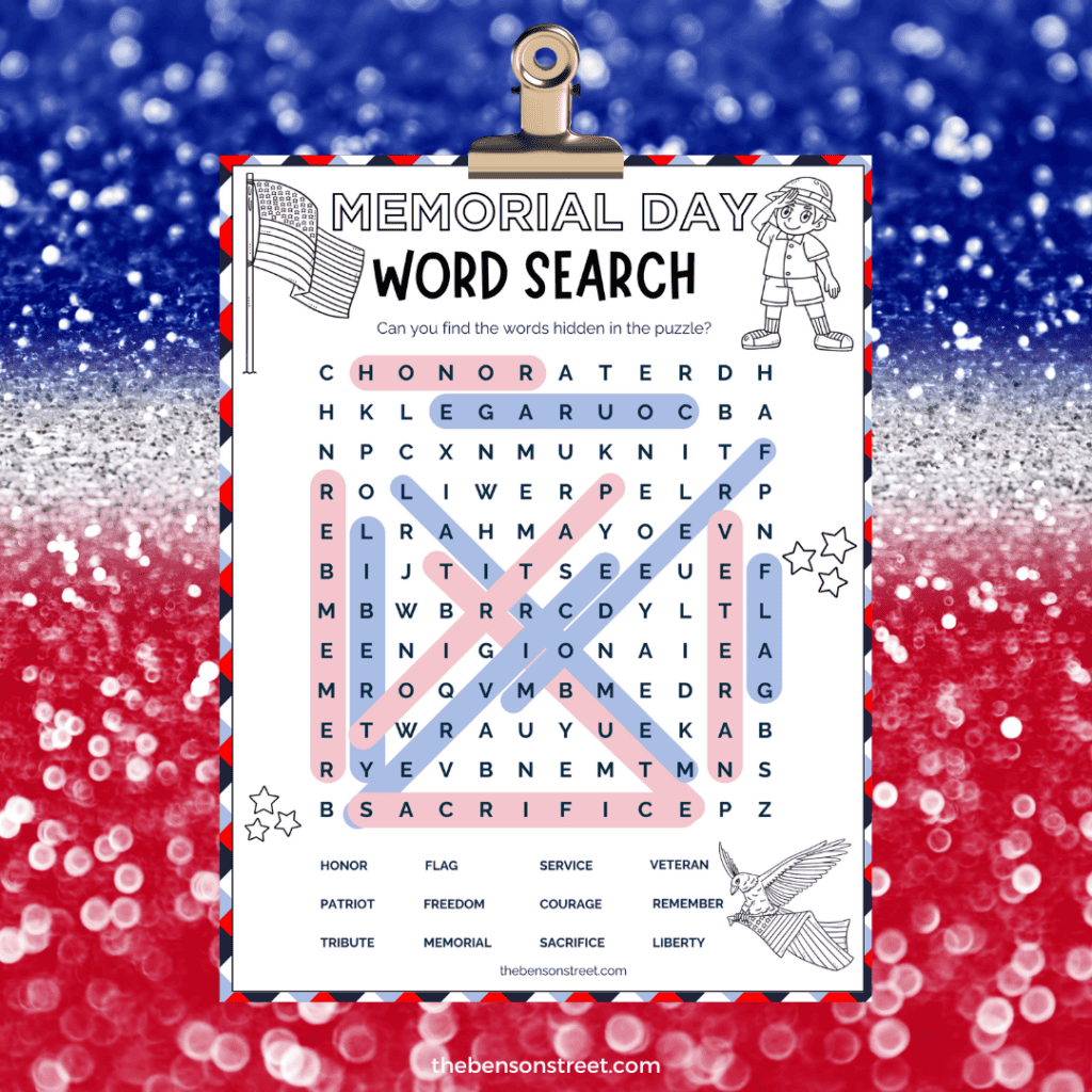 Free Printable Memorial Day Word Search Game - The Benson Street