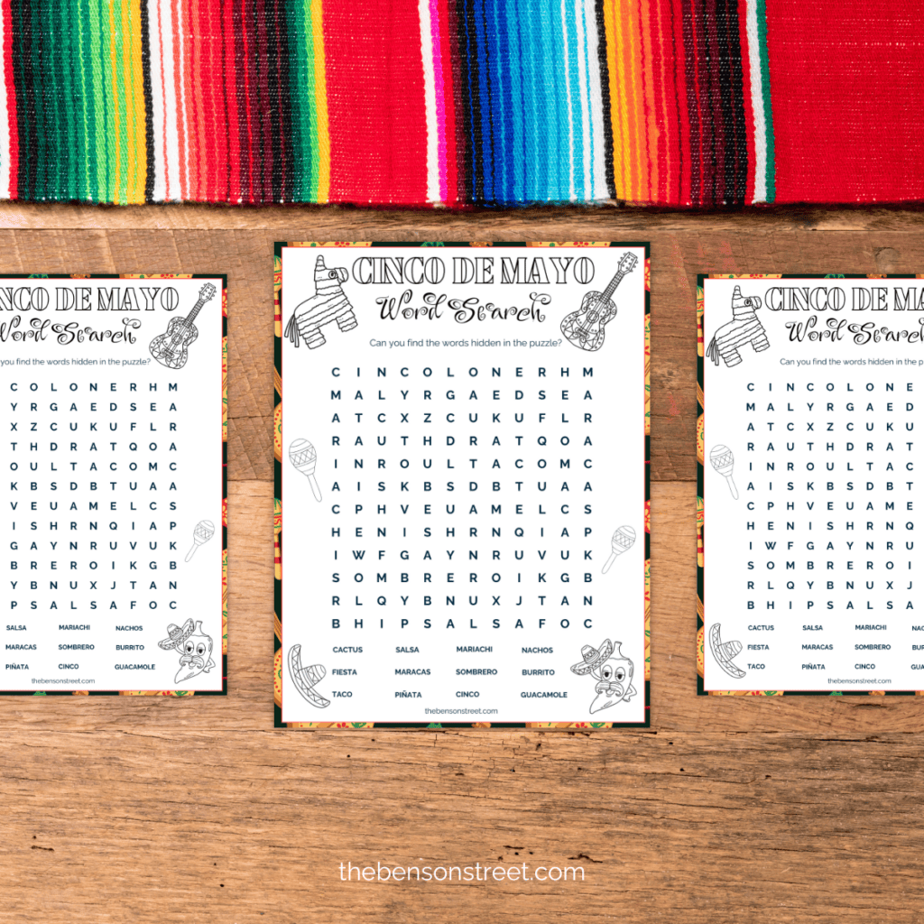 Cinco de Mayo Word Search Free Printable for Kids - The Benson Street