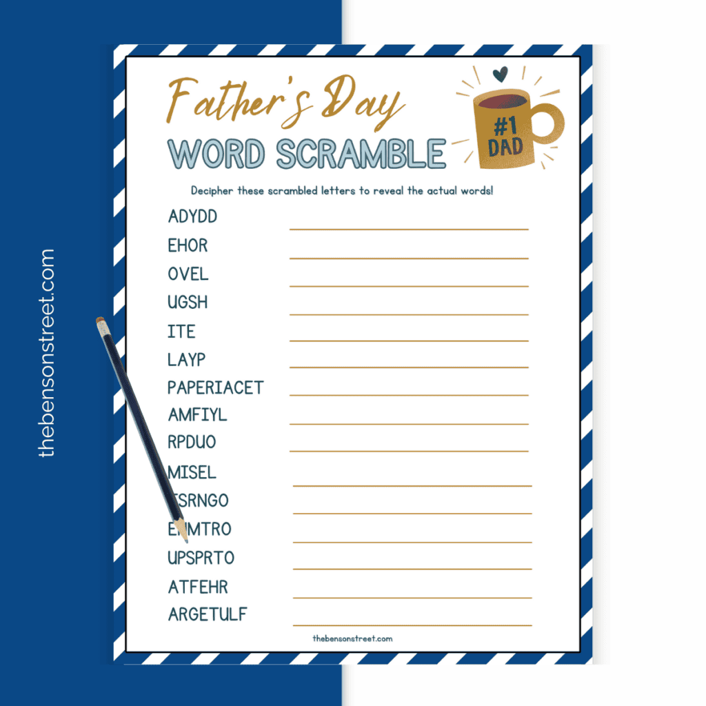 FREE Printable Father’s Day Word Scramble Puzzle - The Benson Street