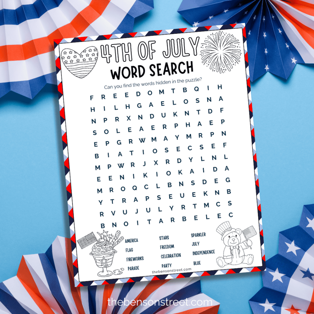 Free Printable 4th of July Word Search Game