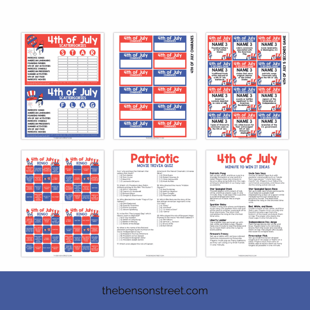 Free Printable 4th of July Games: Family Party Game Ideas - The Benson ...