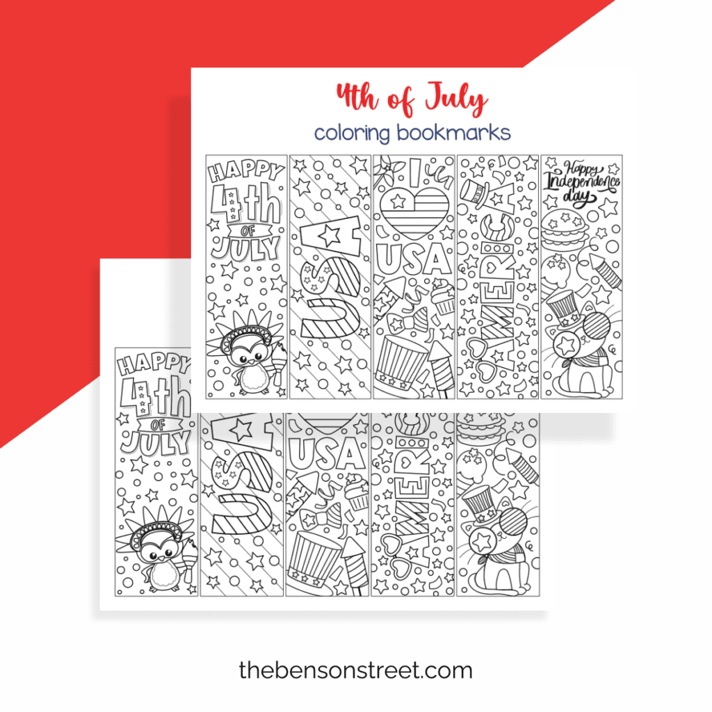 Free Printable Coloring 4th of July Bookmarks - The Benson Street