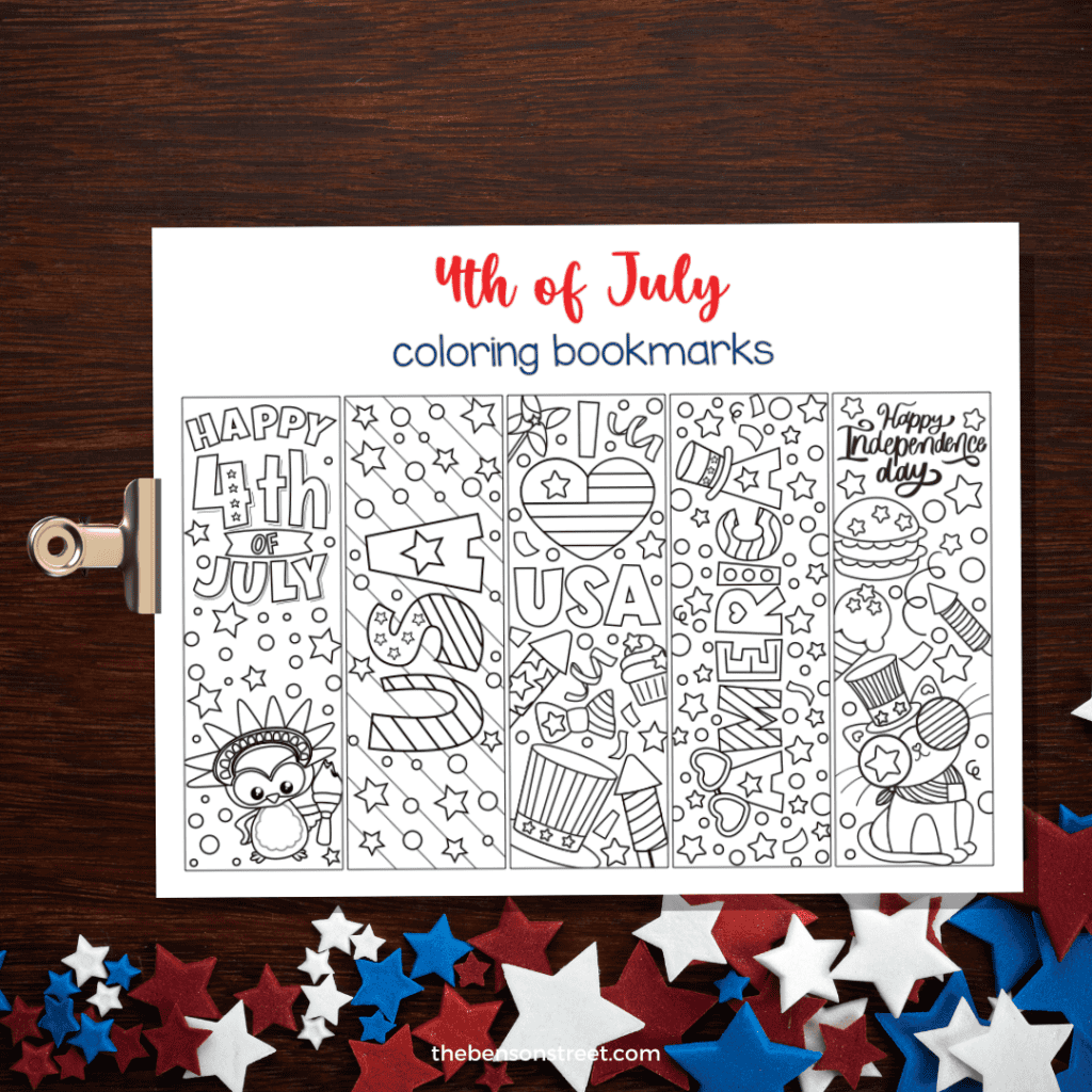Free Printable Coloring 4th of July Bookmarks