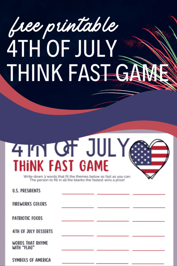 4th of July Think Fast Game Free Printable - The Benson Street