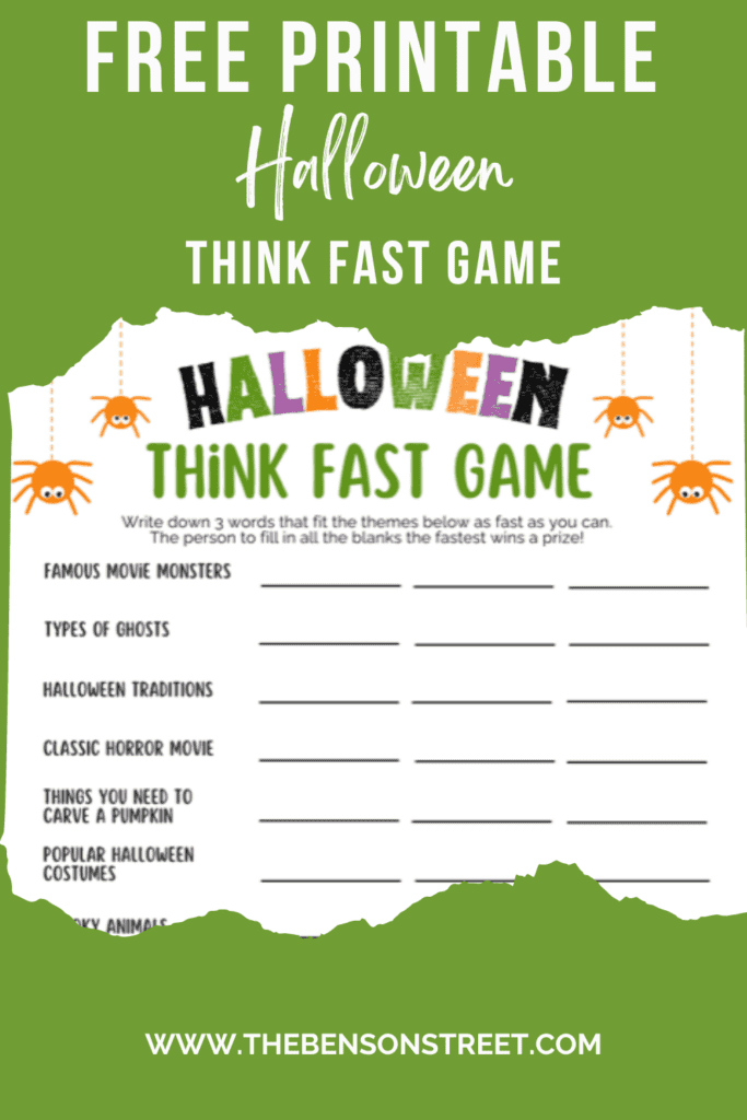 Fun Halloween Think Fast Game: Free Printable - The Benson Street