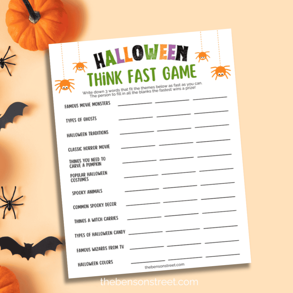 Fun Halloween Think Fast Game: Free Printable - The Benson Street