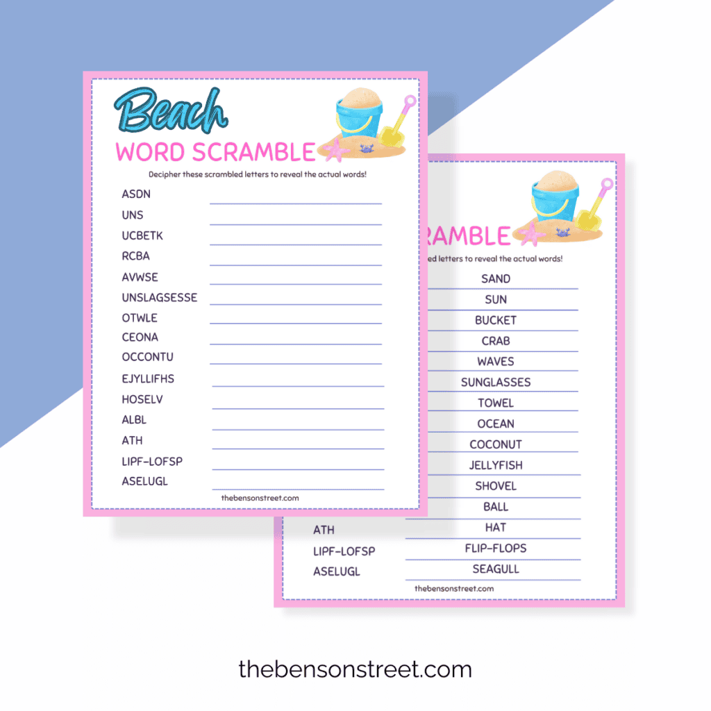 Free Printable Beach Word Scramble Game: Summer Activity