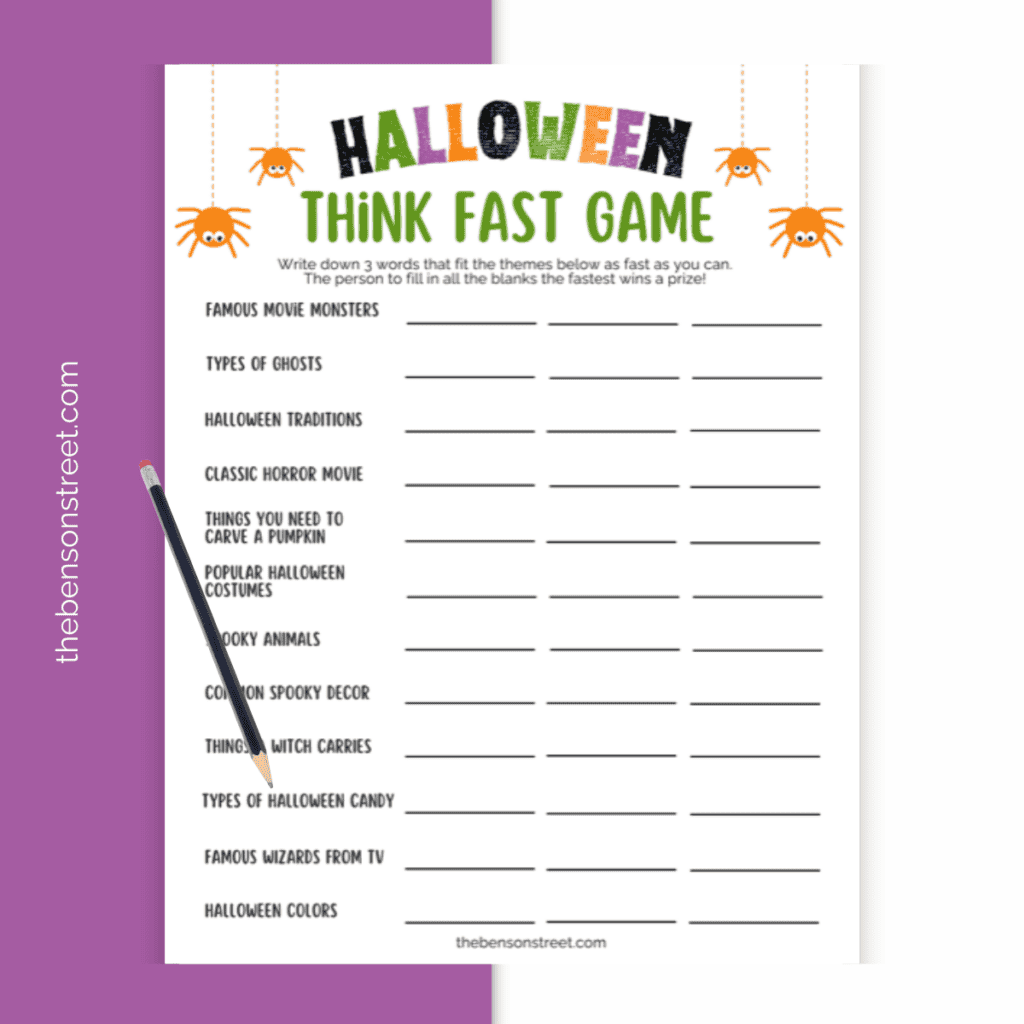Fun Halloween Think Fast Game: Free Printable - The Benson Street