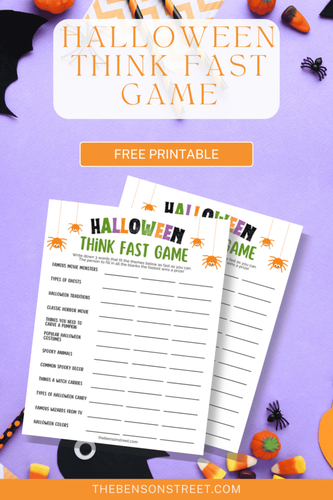 Fun Halloween Think Fast Game: Free Printable - The Benson Street