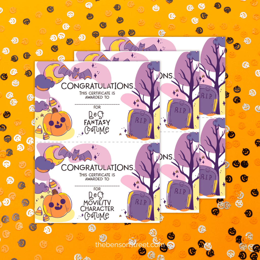 FREE Halloween Costume Awards Printable Certificates - The Benson Street