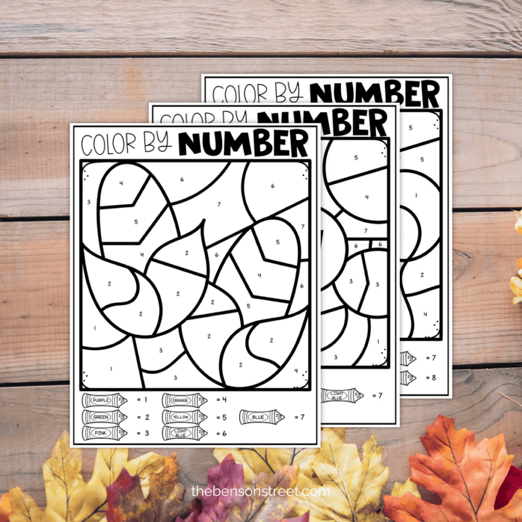 Free Printable Color by Number Fall Worksheets - The Benson Street