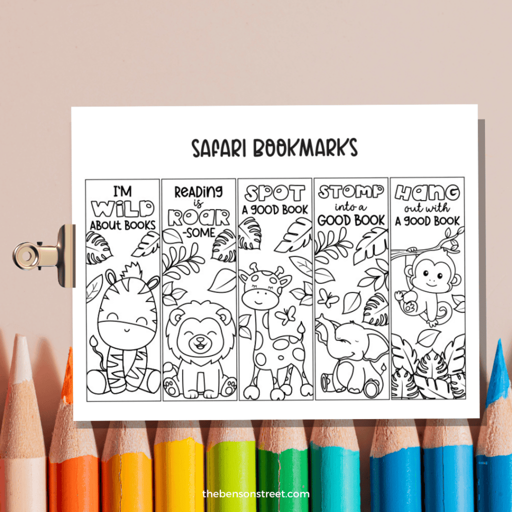 Free Printable Safari Animals Coloring Bookmarks for Kids - The Benson ...