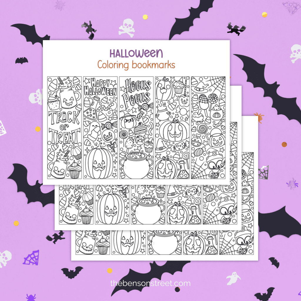 Cute Free Printable Halloween Bookmarks to Color - The Benson Street