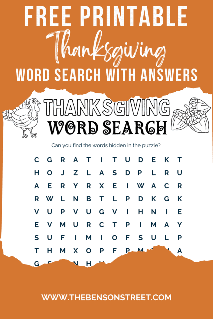 Free Thanksgiving Word Search Printable for Kids