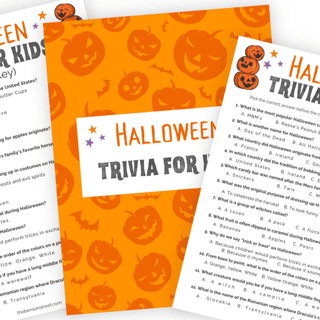 Halloween Trivia Questions and Answers Printable for Kids - The Benson ...