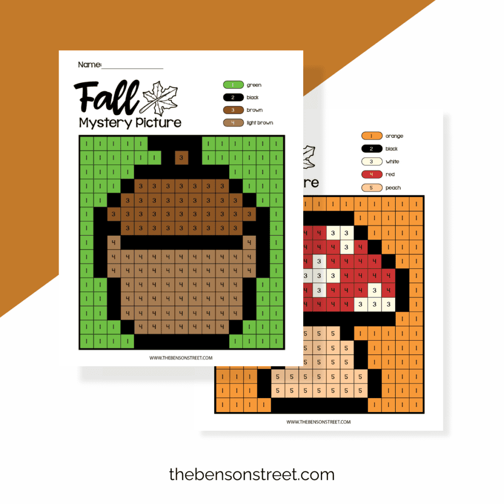 Free Printable Fall Color by Number Mystery Pictures: Pixel Art