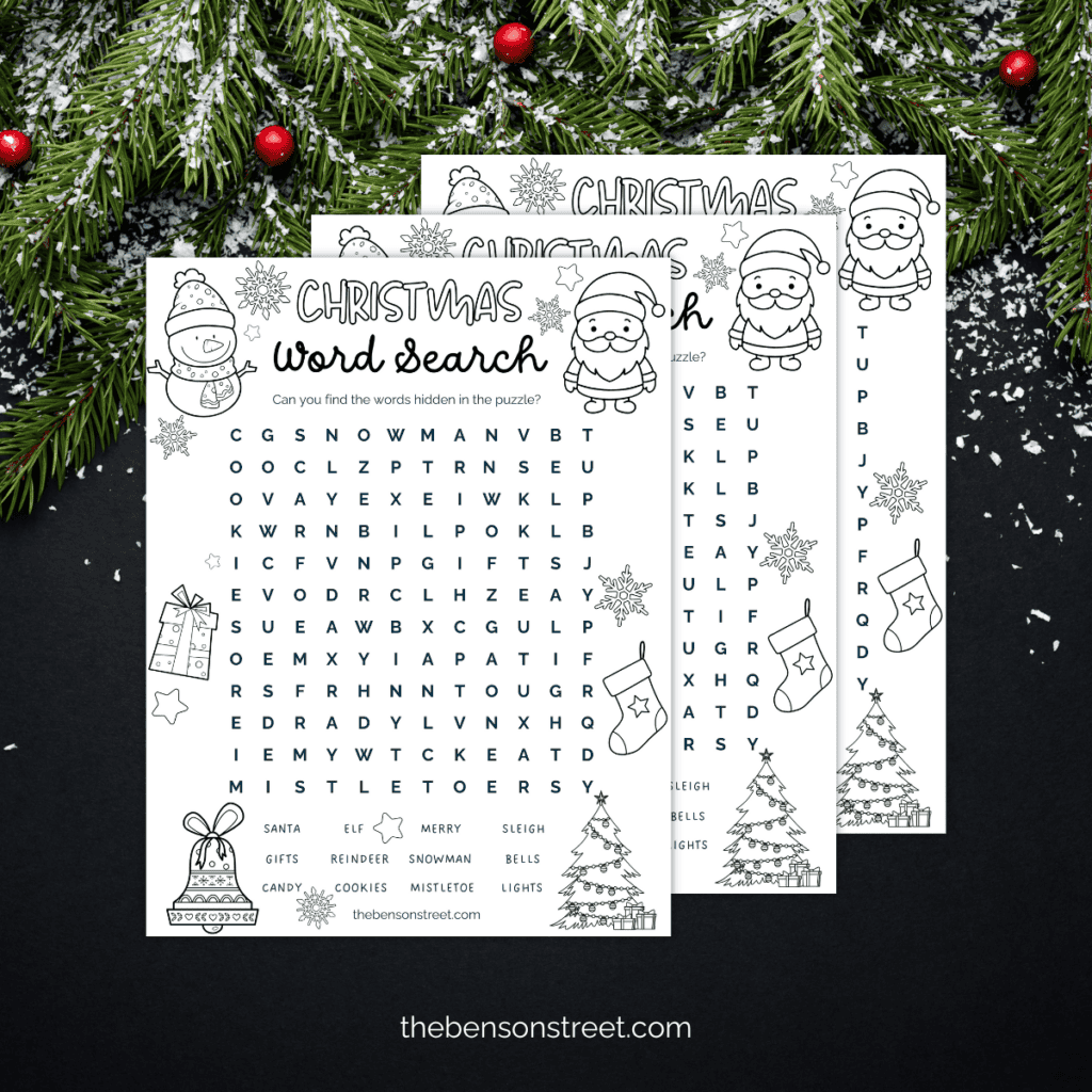 Free Christmas Word Search Printable for Kids Coloring Page