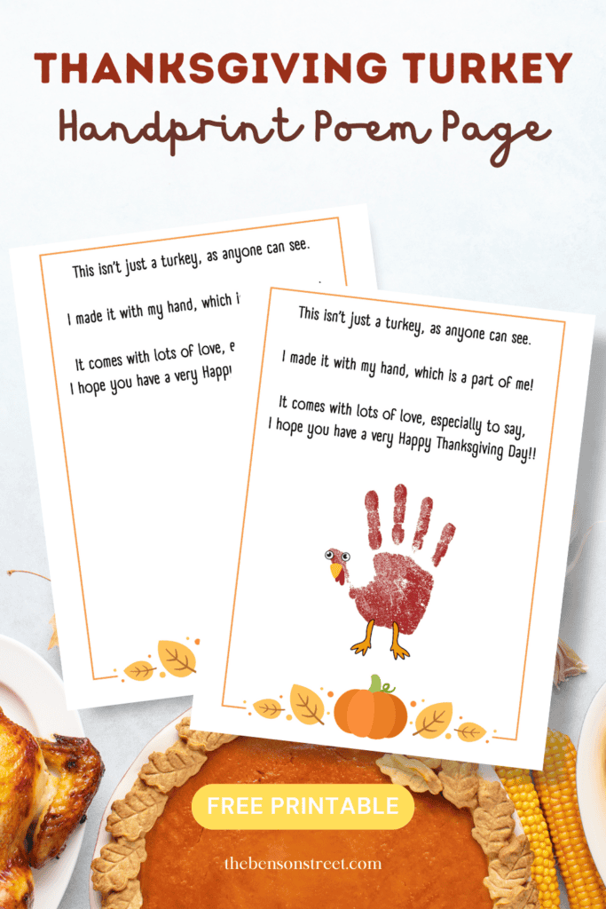 Free Thanksgiving Handprint Poem Printable Craft Template