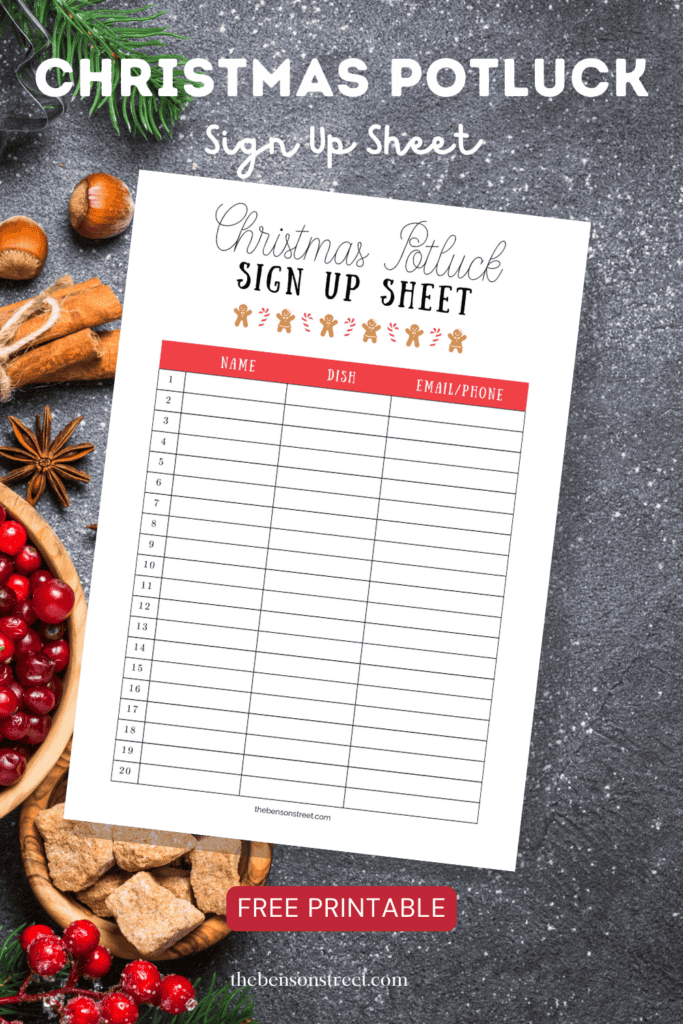 Free Christmas Potluck Signup Sheet Printable