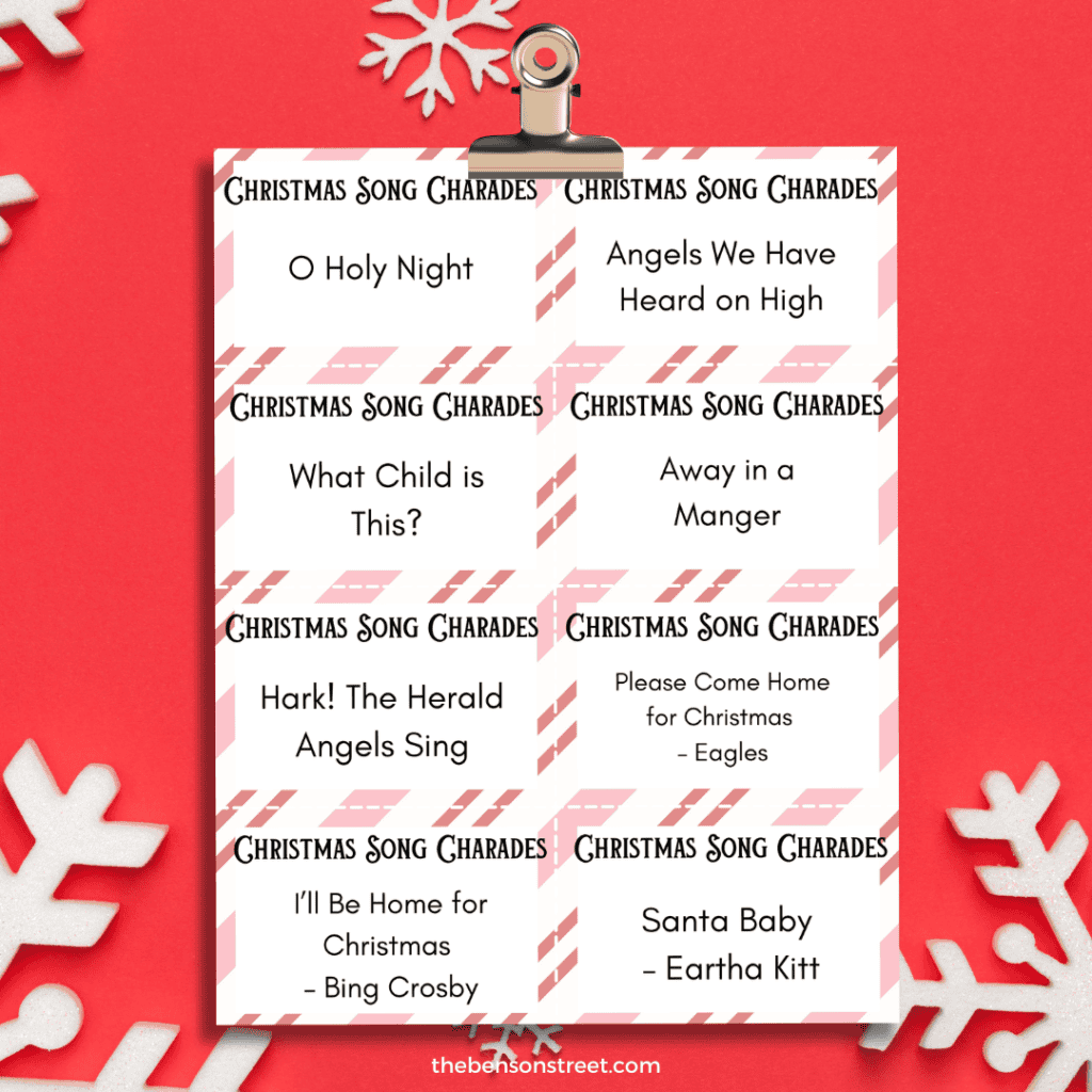 Free Christmas Song Charades Printable Cards: Holiday Game - The Benson ...