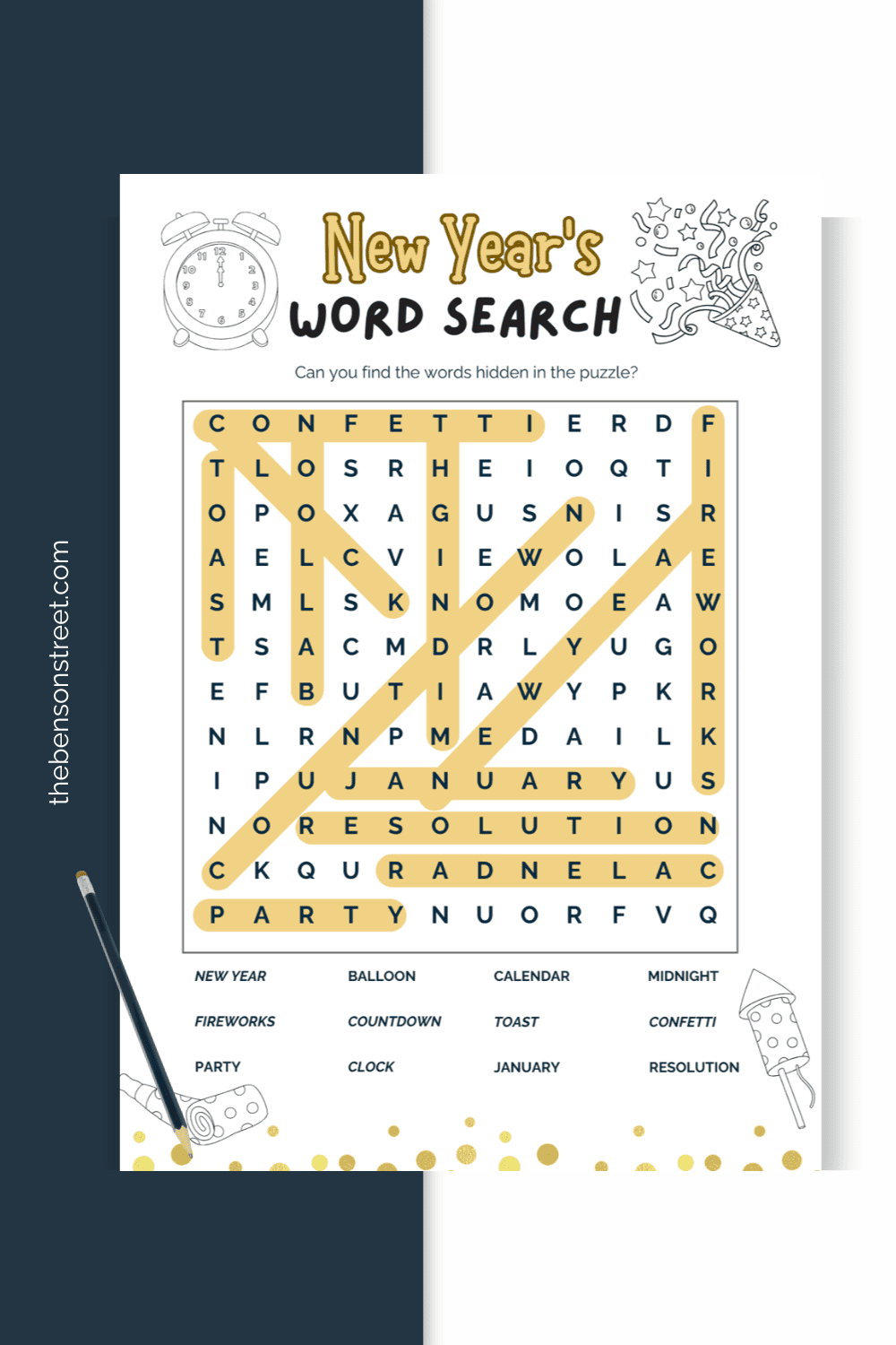 Happy New Year's Word Search Free Printable - The Benson Street
