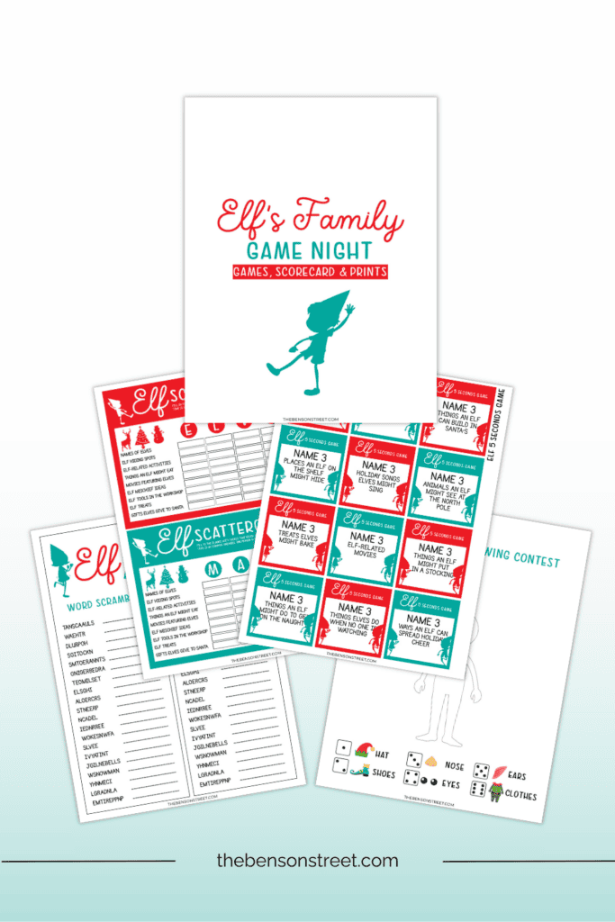 Free Printable Elf Family Game Night Games Bundle - The Benson Street