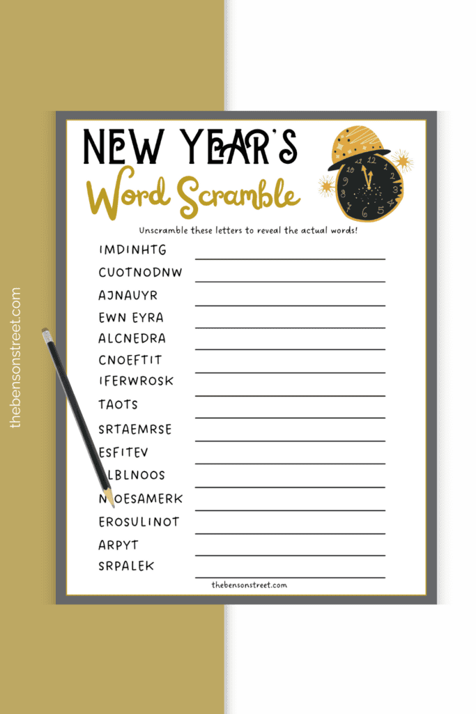 Free Printable New Year's Word Scramble Game - The Benson Street