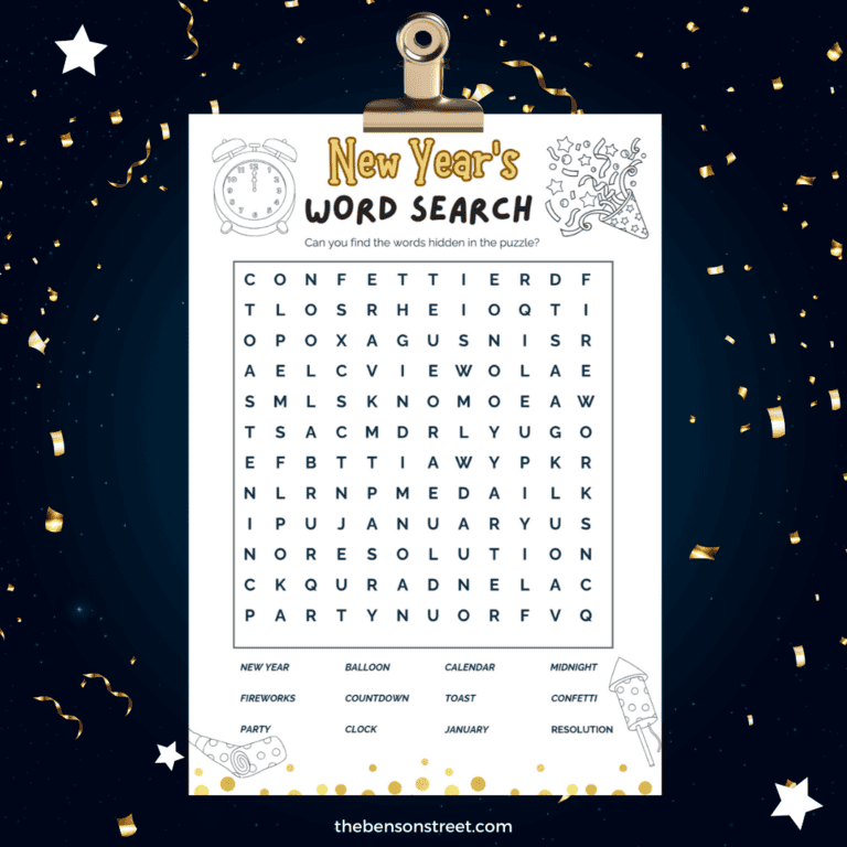 Happy New Year's Word Search Free Printable - The Benson Street