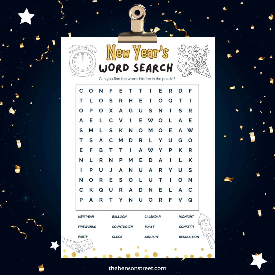 Happy New Year's Word Search Free Printable - The Benson Street