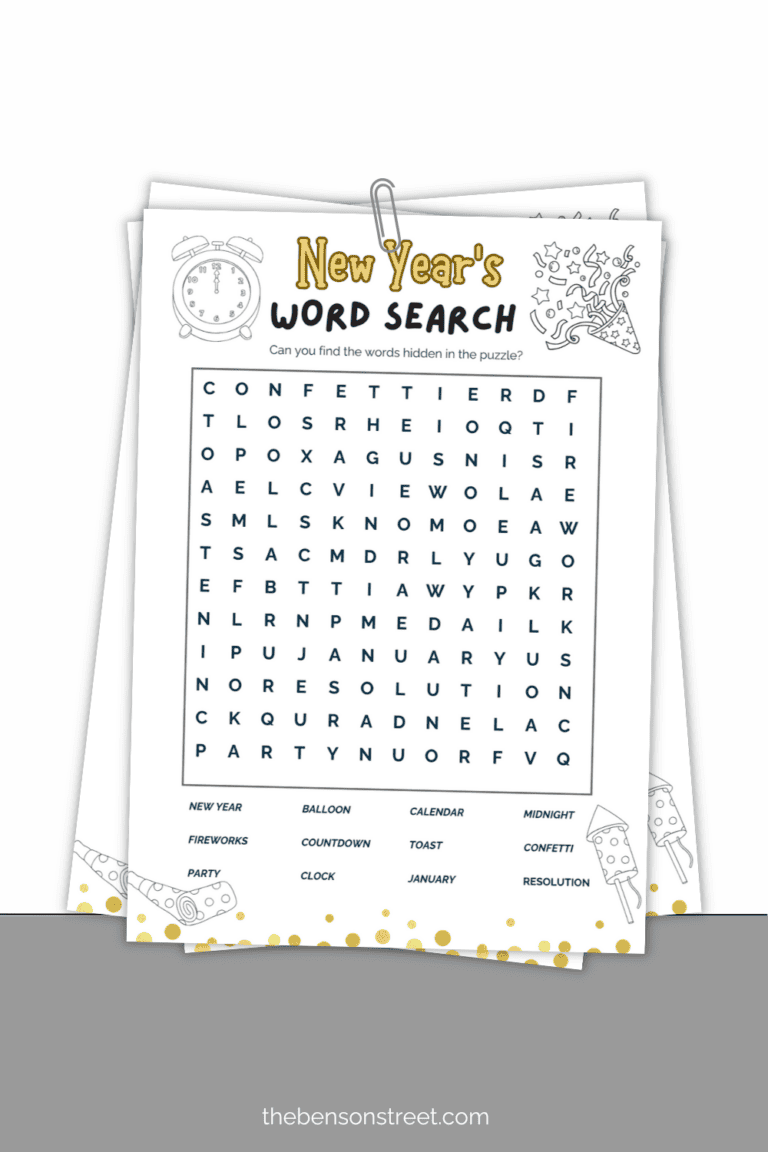 Happy New Year's Word Search Free Printable - The Benson Street