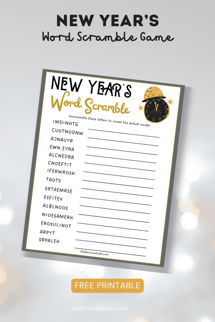 Free Printable New Year's Word Scramble Game - The Benson Street