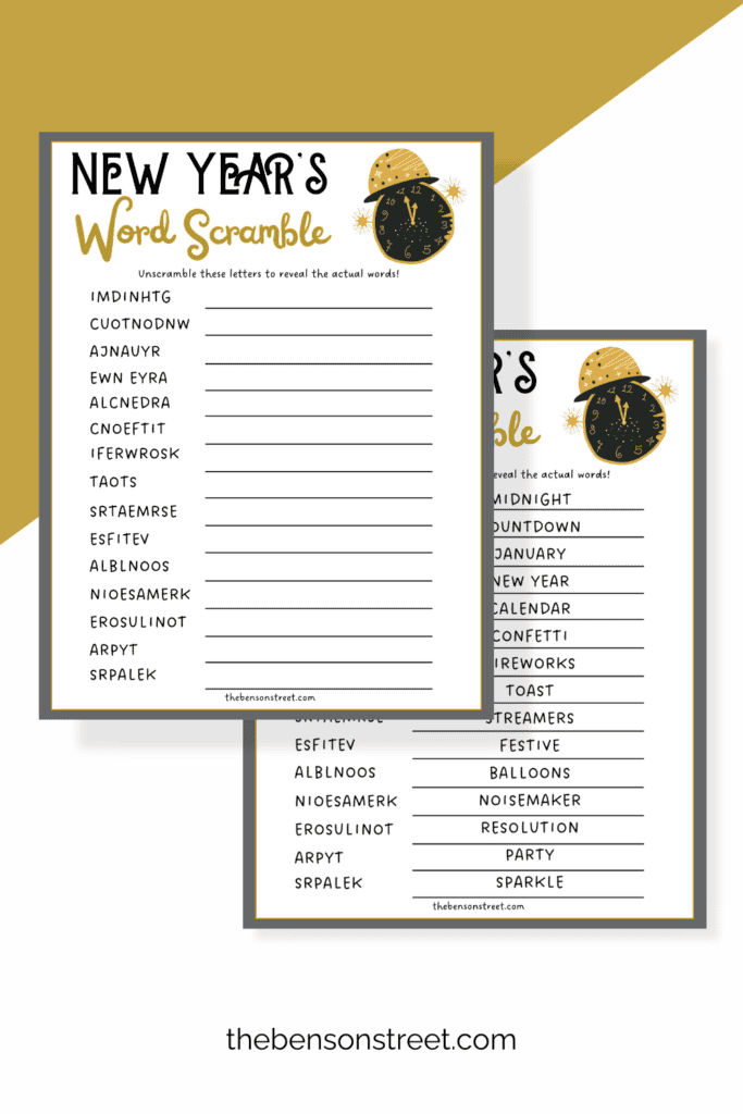 Free Printable New Year's Word Scramble Game - The Benson Street